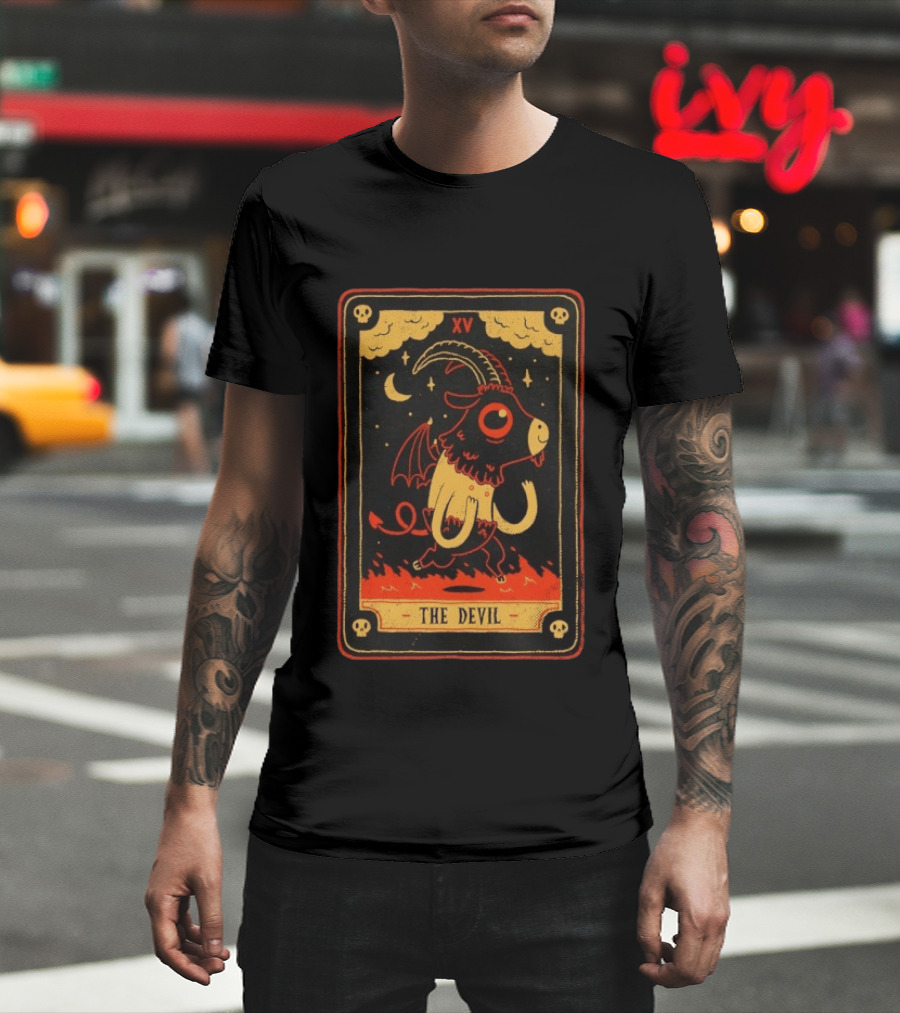 The Devil Tarot Card XV Occult Goat Satanic Gothic Baphomet T-Shirt