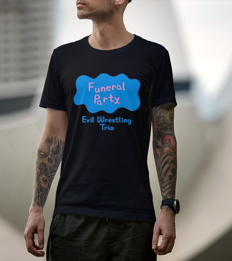 Funeral Party Evil Wrestling Trio Retro Blue Pink T-Shirt