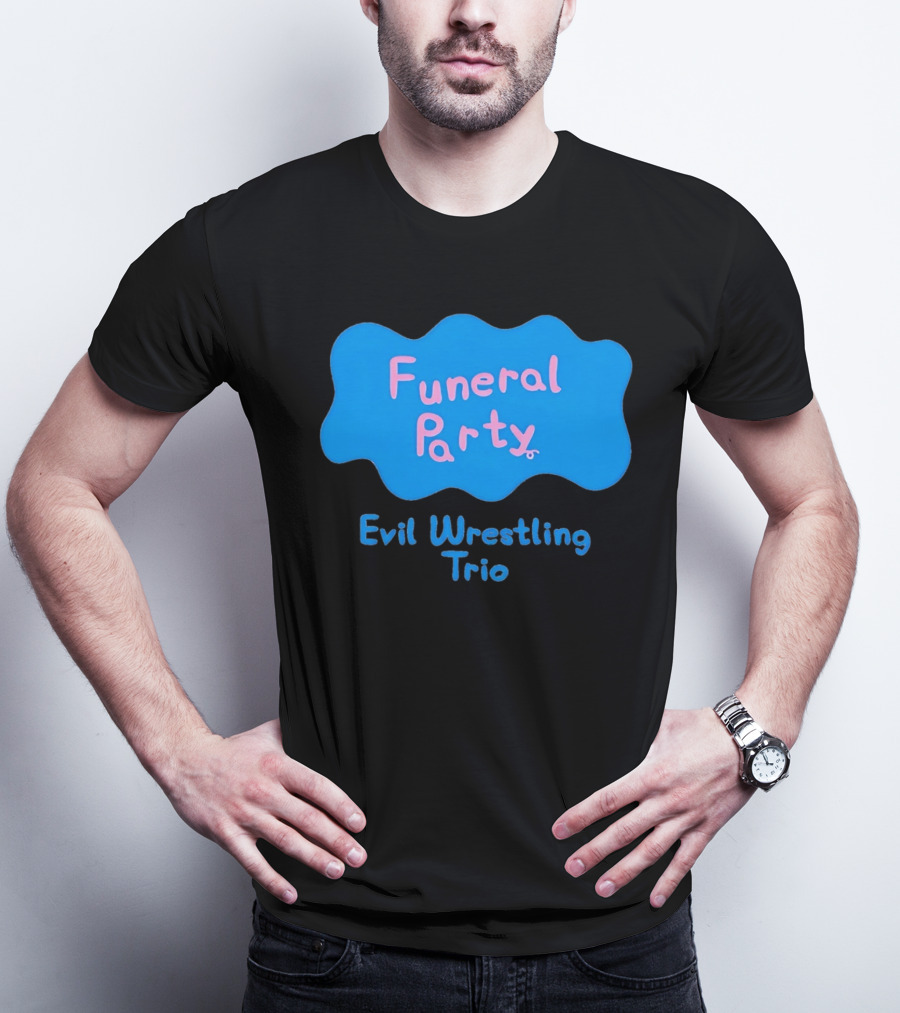 Funeral Party Evil Wrestling Trio Retro Blue Pink T-Shirt