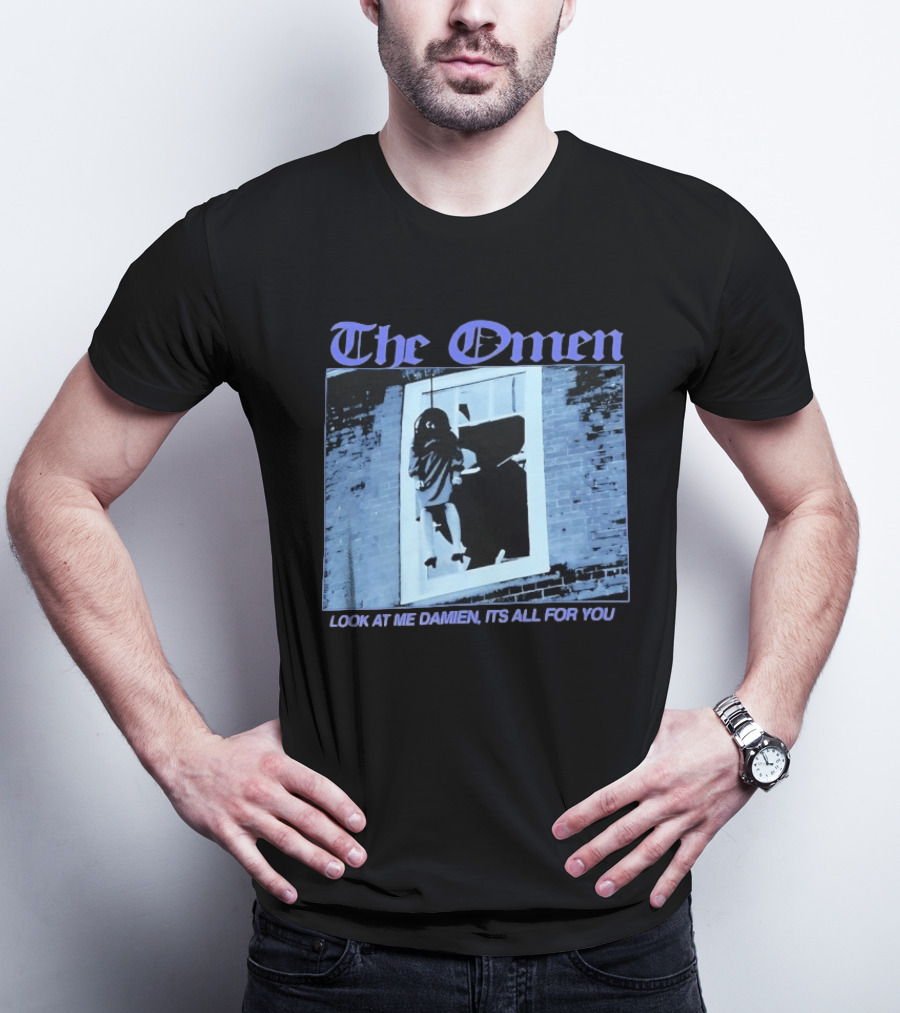 The Omen Look At Me Damien It's All For You Classic Horror Scene T-Shirt