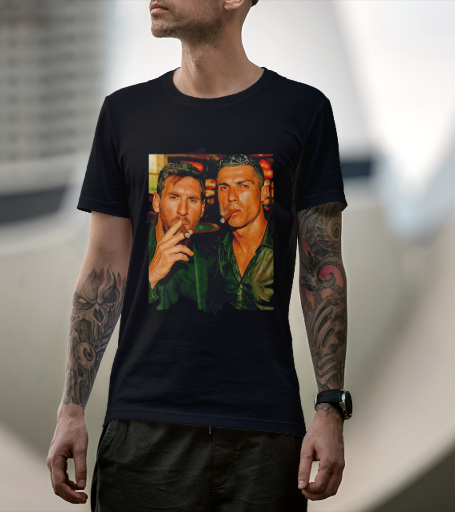 Lionel Messi Cristiano Ronaldo Cigar GOATs Smoking Iconic Duo T-Shirt