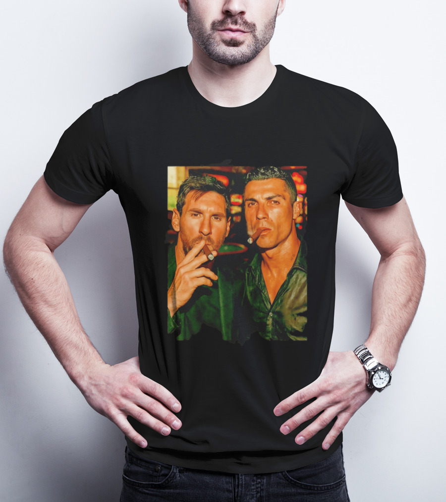 Lionel Messi Cristiano Ronaldo Cigar GOATs Smoking Iconic Duo T-Shirt
