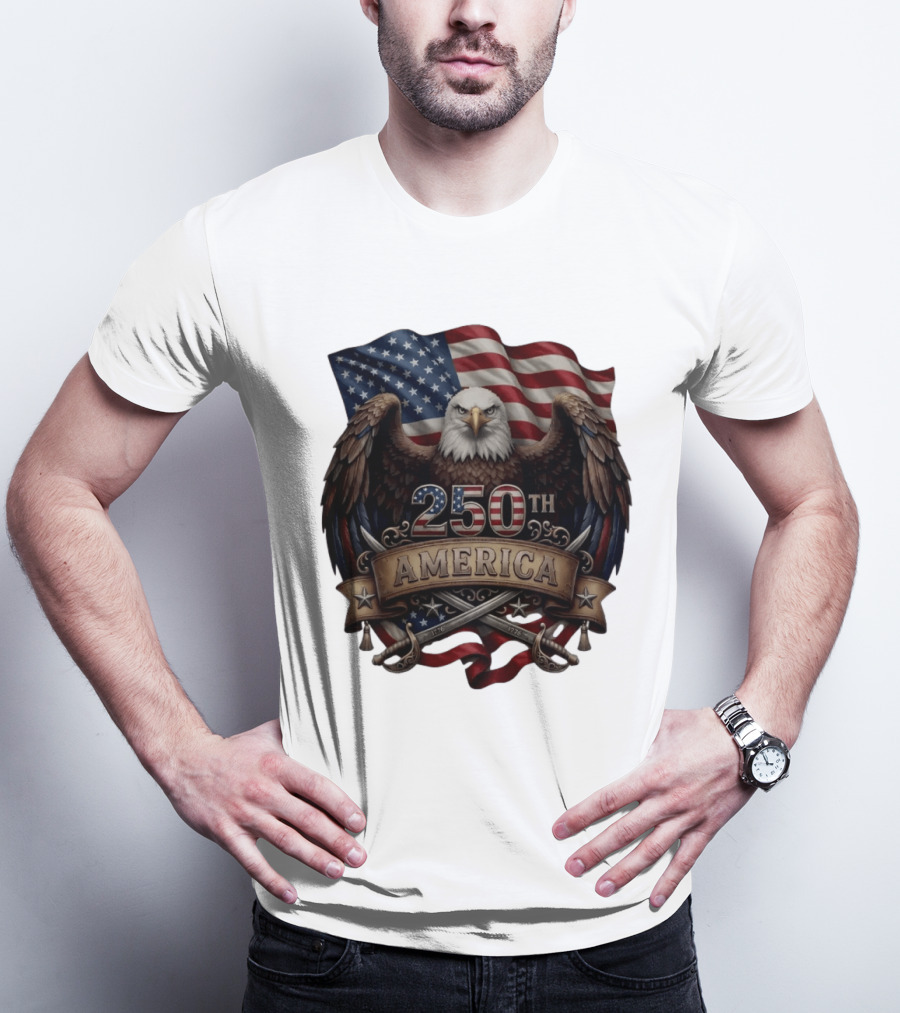 Patriotic Bald Eagle USA Flag America 250th Anniversary T-Shirt