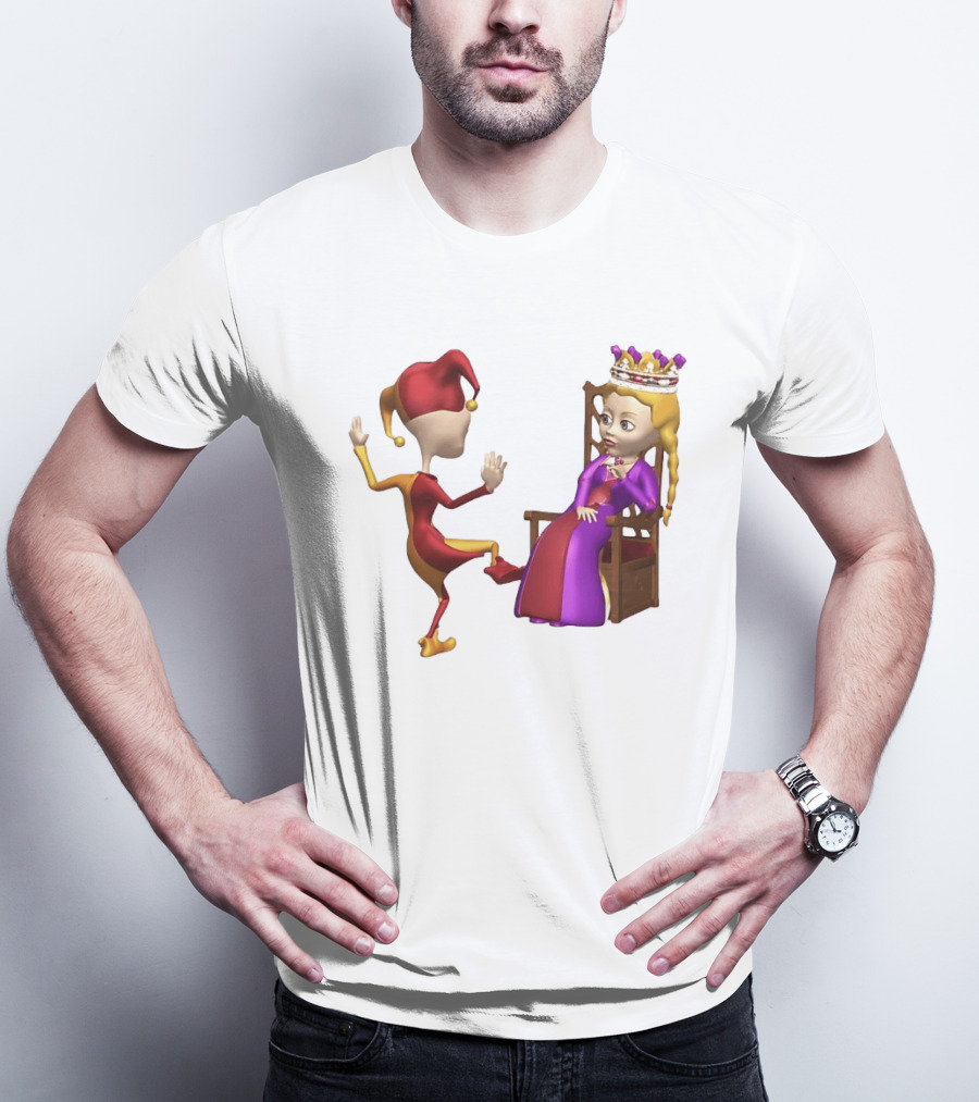 Jester Queen Medieval Royalty Scene With Court Entertainer And Regal Throne T-Shirt