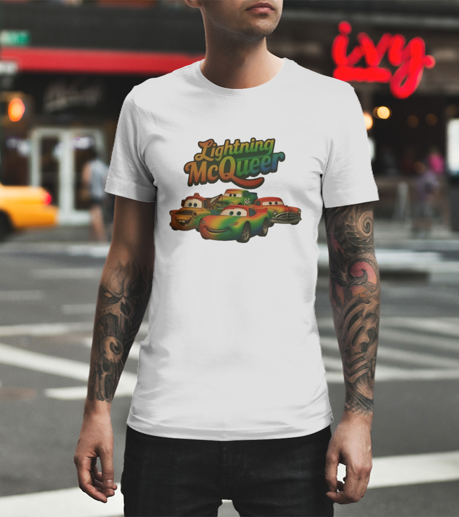 Lightning McQueer Pride Cars Movie Characters Rainbow T-Shirt