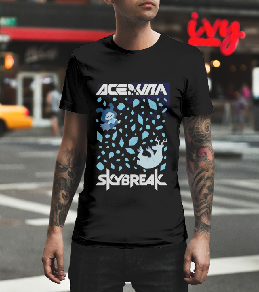 Ace Aura Skybreak EDM Music Artistic Falling Character And Deer With Blue Leaves T-Shirt