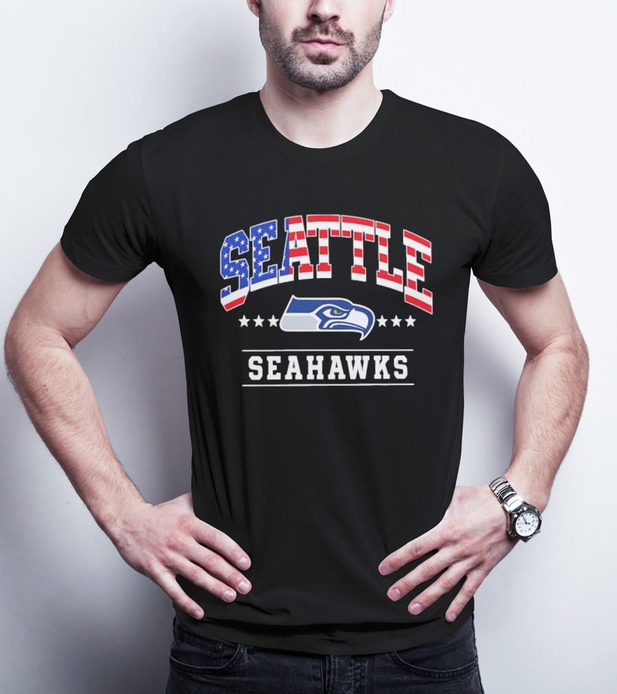 Seattle Seahawks 1776 2026 250 Years 4th Of July American Flag Stars USA T-Shirt
