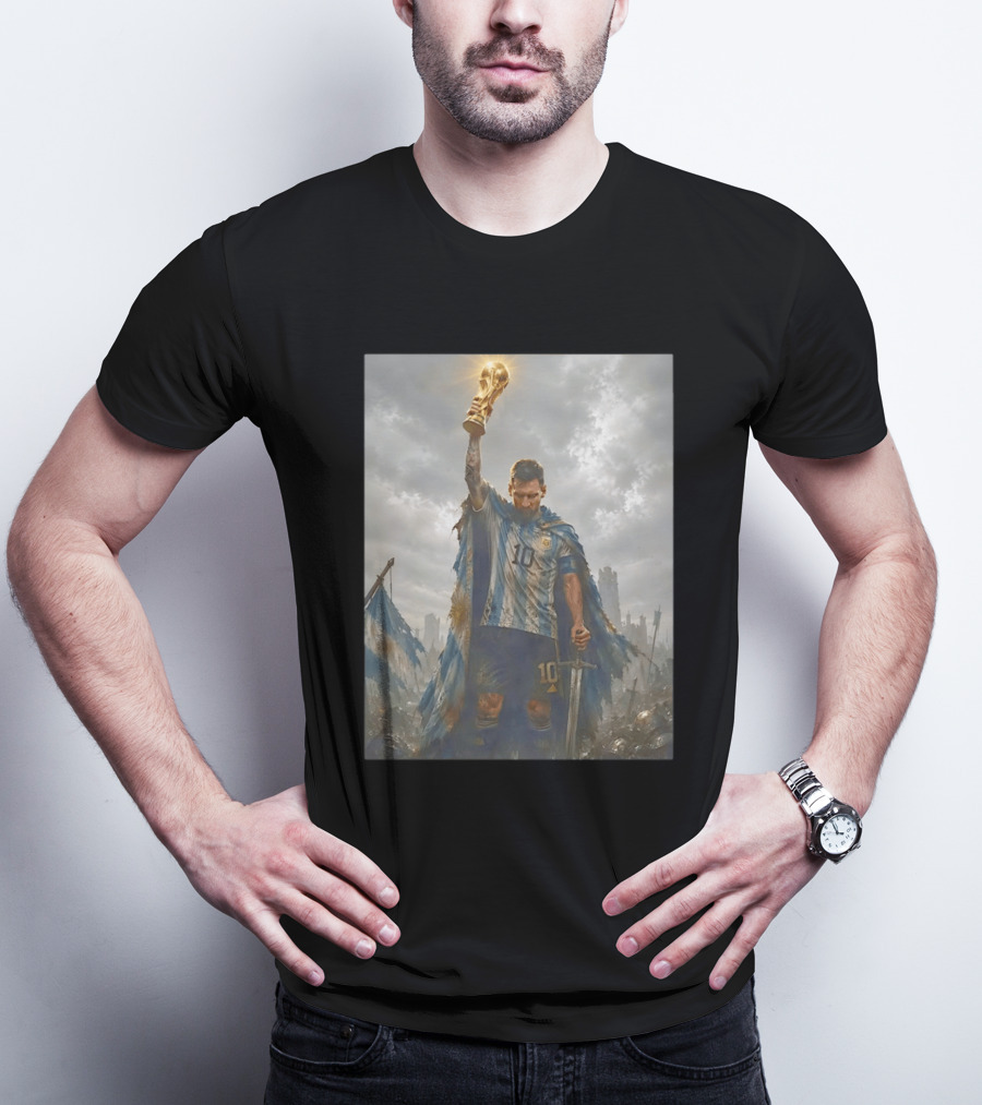 Lionel Messi Raising Trophy Argentina Number 10 Football Legend T-Shirt