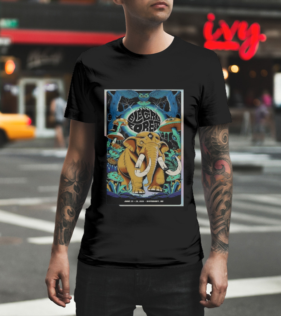 Electric Forest June 25 28 2026 Rothbury MI Elephant Blue Owl Psychedelic Mushrooms T-Shirt