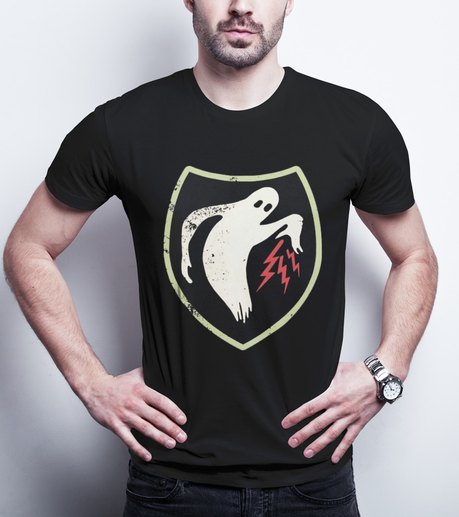 Ghost Reaching Lightning Bolts Shield T-Shirt