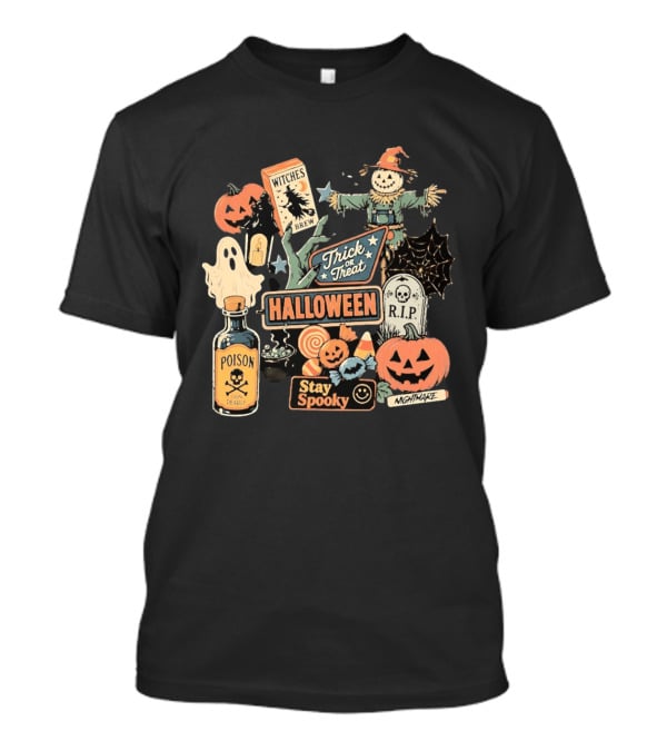 Halloween Trick Or Treat Stay Spooky Witches Brew Poison Nightmare R.I.P Ghost Pumpkins T-Shirt