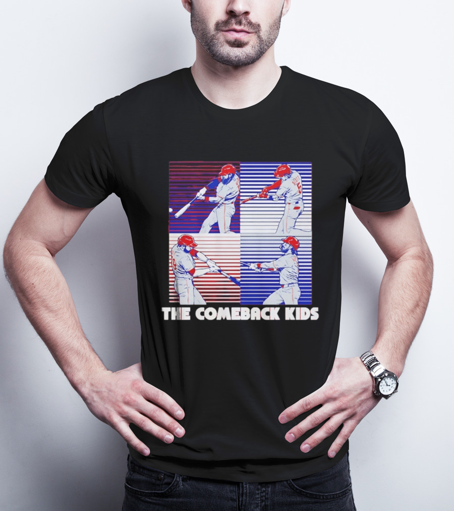 Philadelphia Phillies The Comeback Kids Striped Baseball Swinging Players T-Shirt