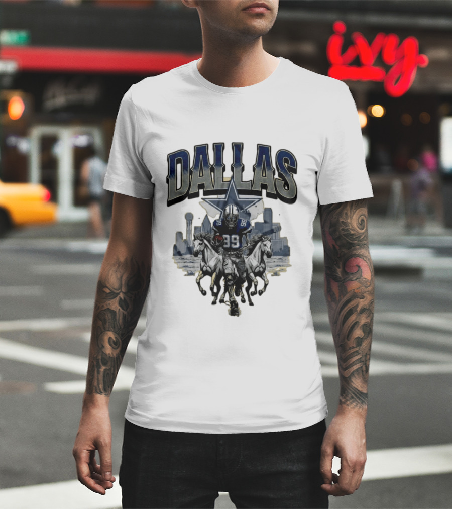 Dallas Cowboys Gameday Skeleton Football Player With Horses And Skyline T-Shirt