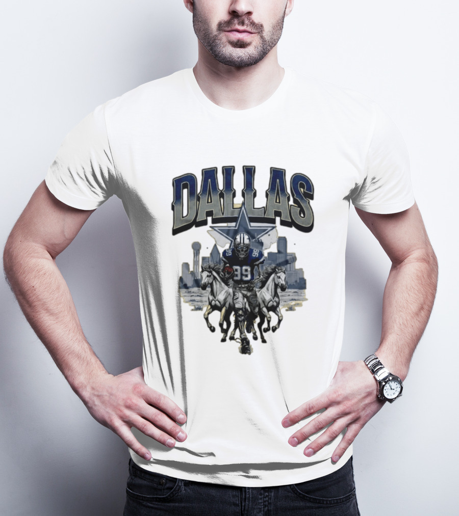 Dallas Cowboys Gameday Skeleton Football Player With Horses And Skyline T-Shirt