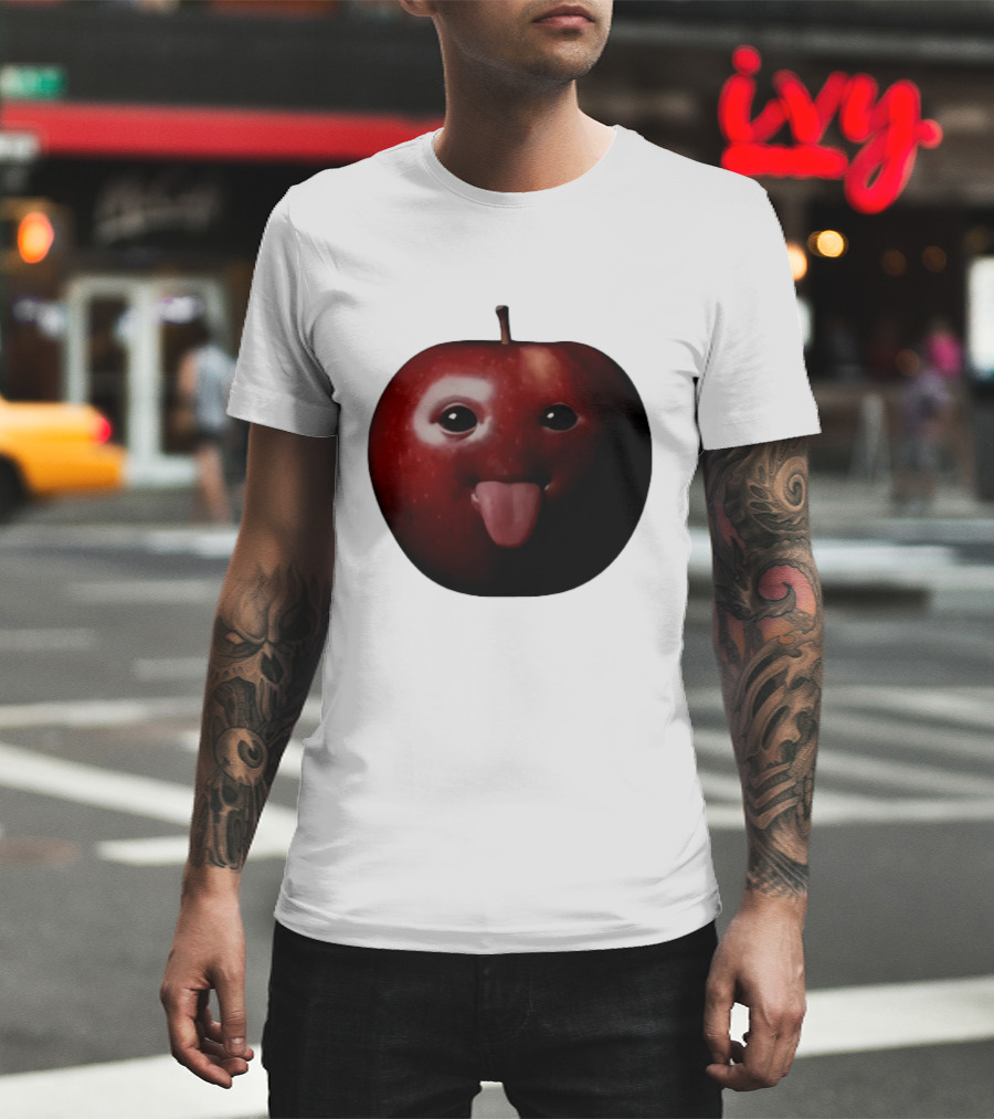 Apple Sticking Out Tongue Funny Fruit Face T-Shirt