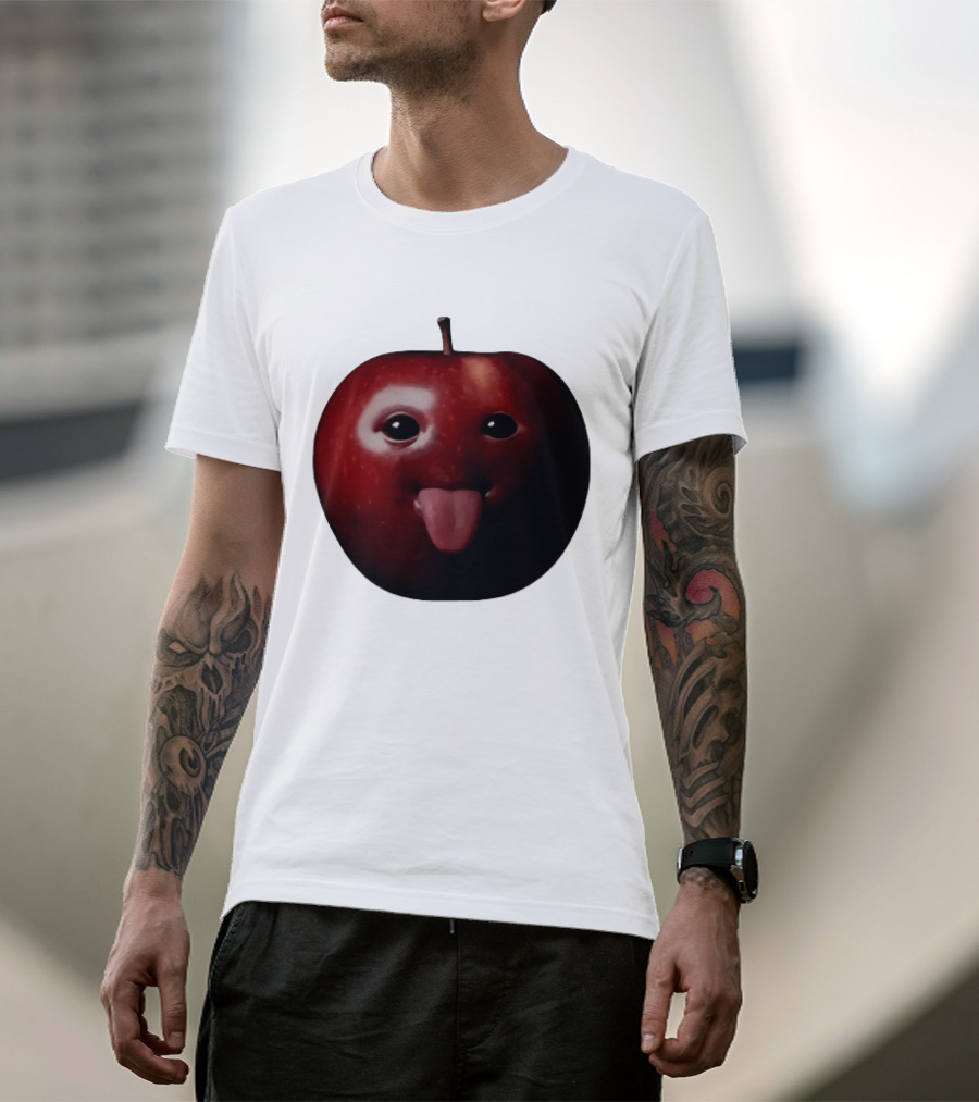 Apple Sticking Out Tongue Funny Fruit Face T-Shirt