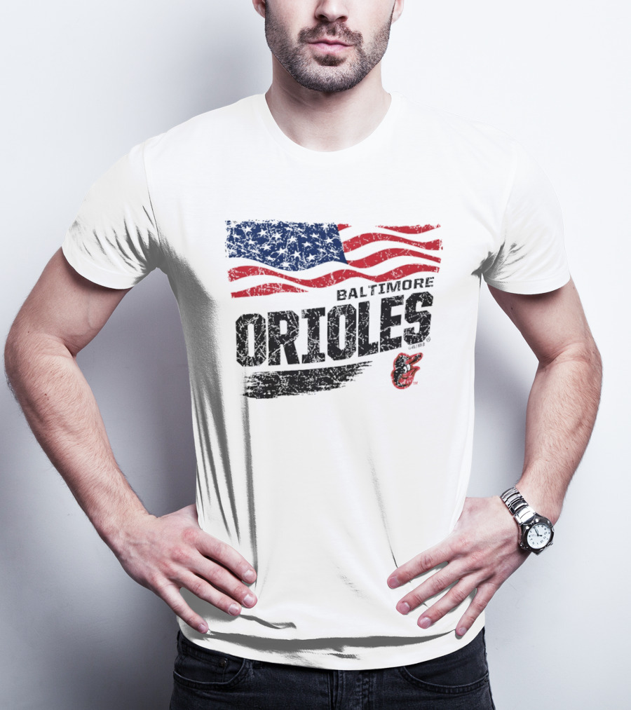 Baltimore Orioles 4th Of July Waving American Flag 250th Anniversary Celebration T-Shirt