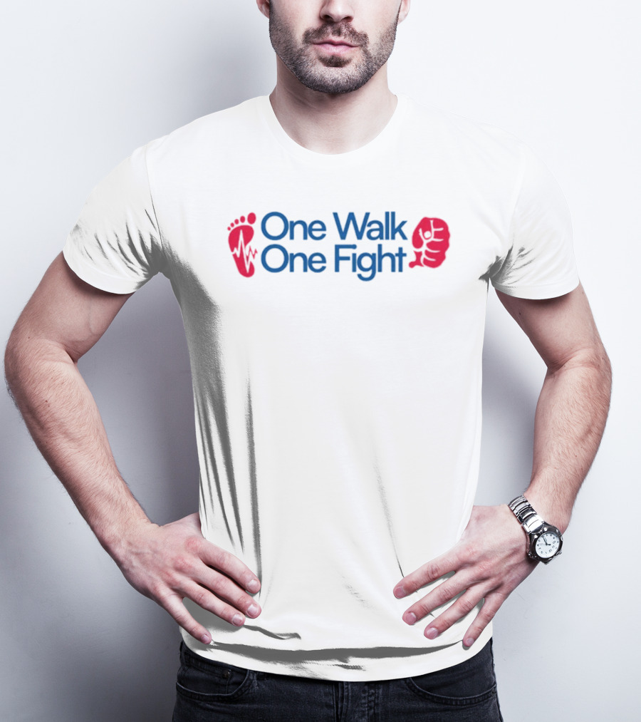 One Walk One Fight Awareness Healthcare Red Footprints Blue T-Shirt