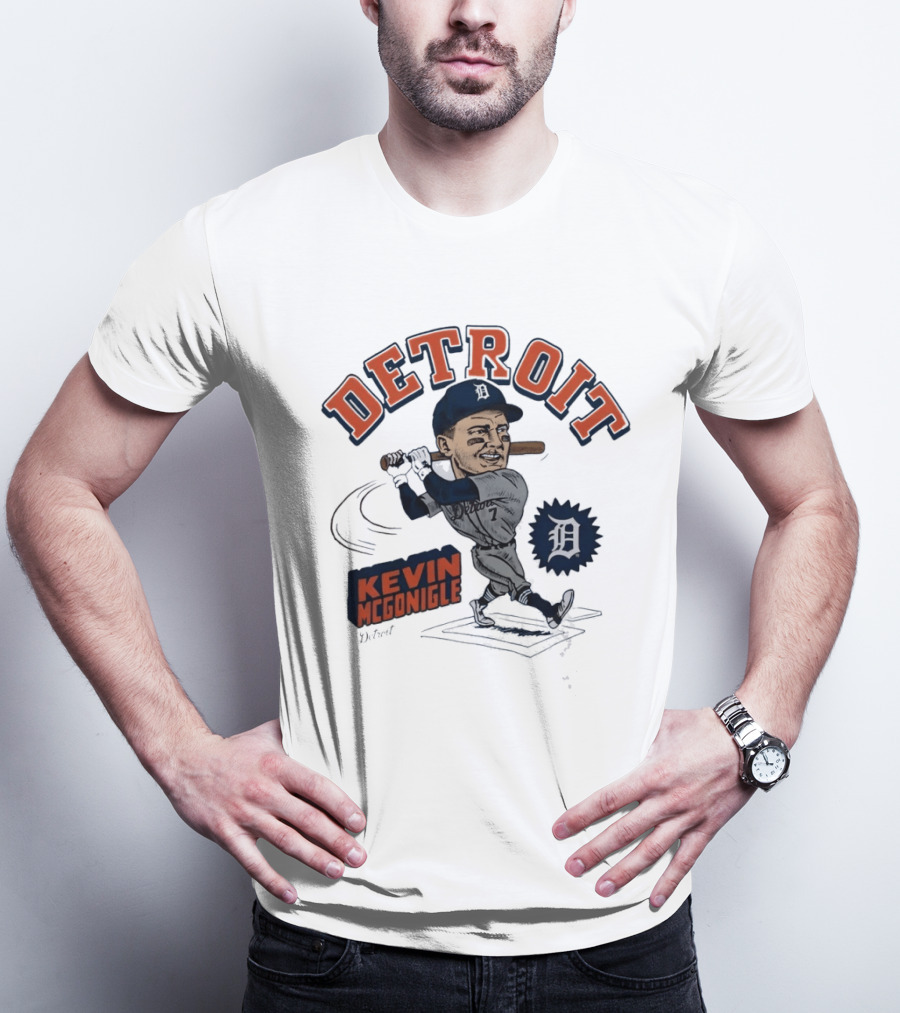 Detroit Kevin McGonigle Tigers Baseball Player Caricature T-Shirt