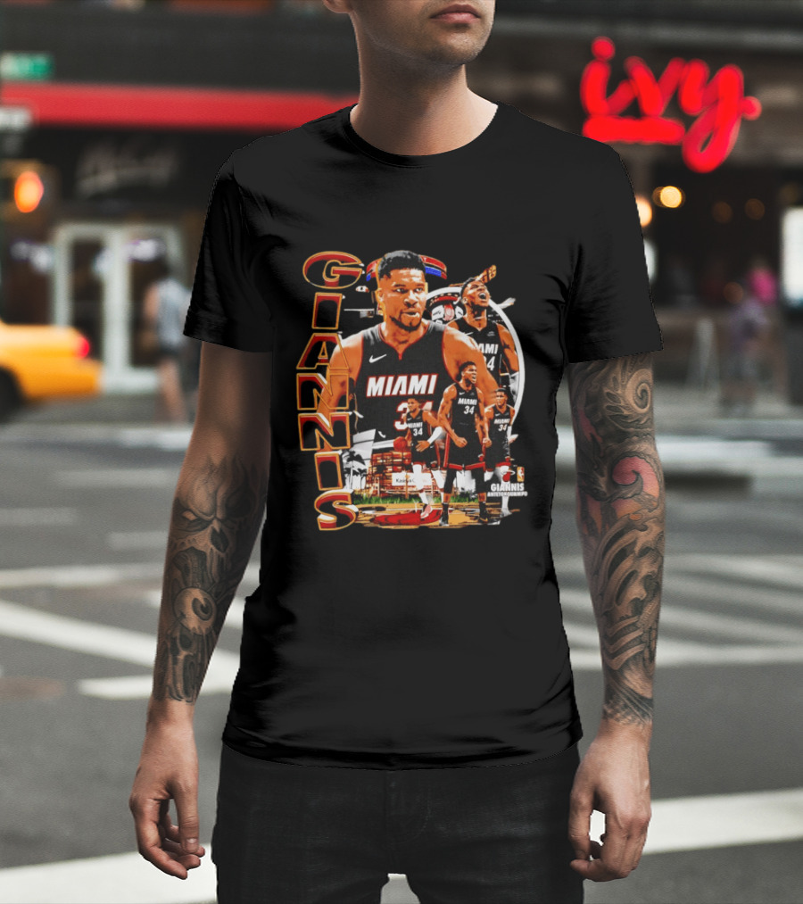 Giannis Antetokounmpo Miami Heat 90s Bootleg Retro Basketball T-Shirt