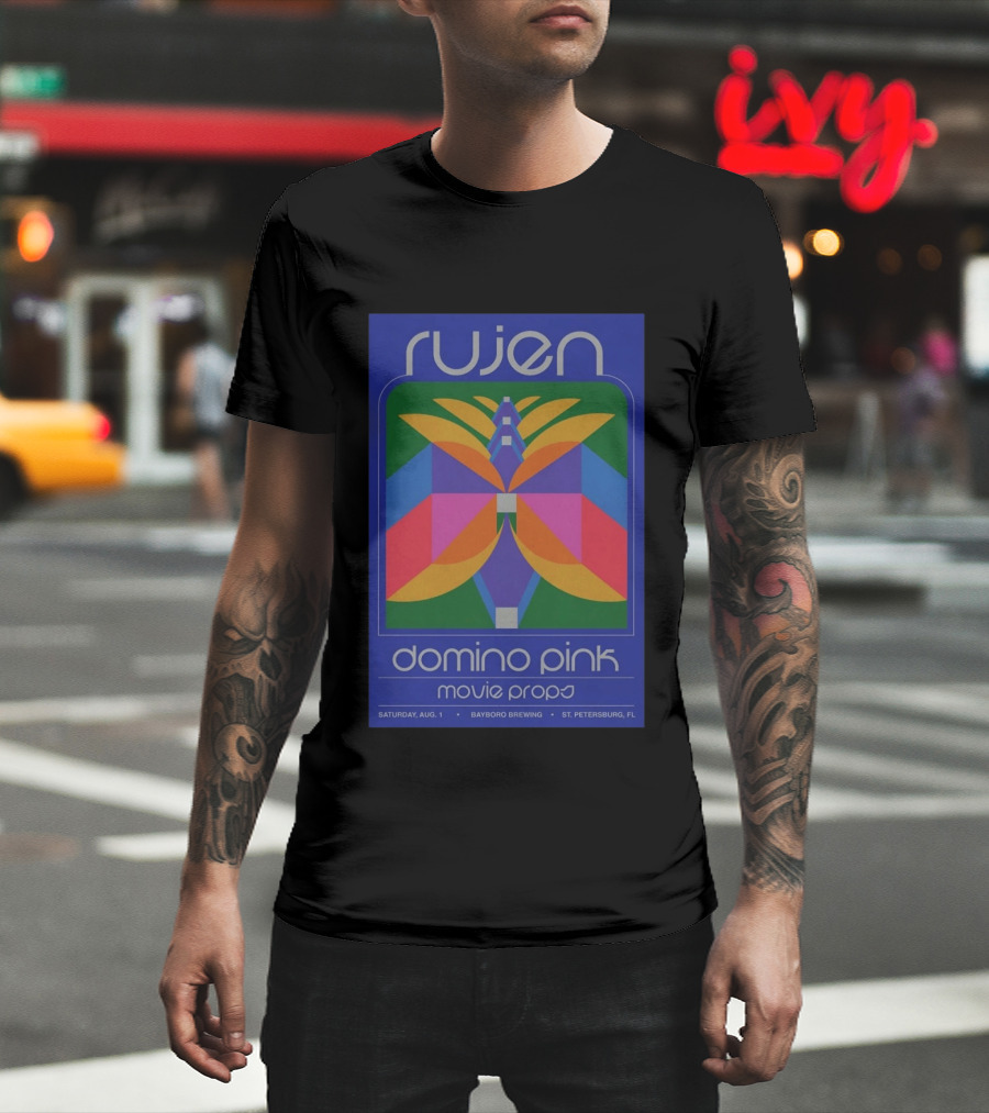 Rujen Domino Pink Movie Props Saturday August 1 Bayboro Brewing St. Petersburg FL T-Shirt