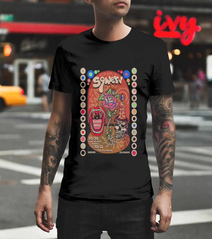 Sqwerv Globe Hall Denver October 30 31 2026 Giant Walking Robots Hip Snacks T-Shirt