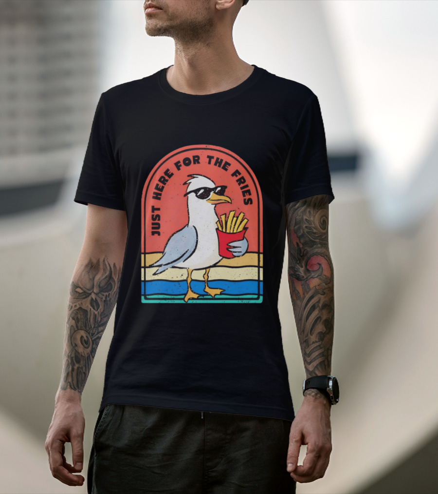 Just Here For The Fries Seagull With Sunglasses And French Fries T-Shirt