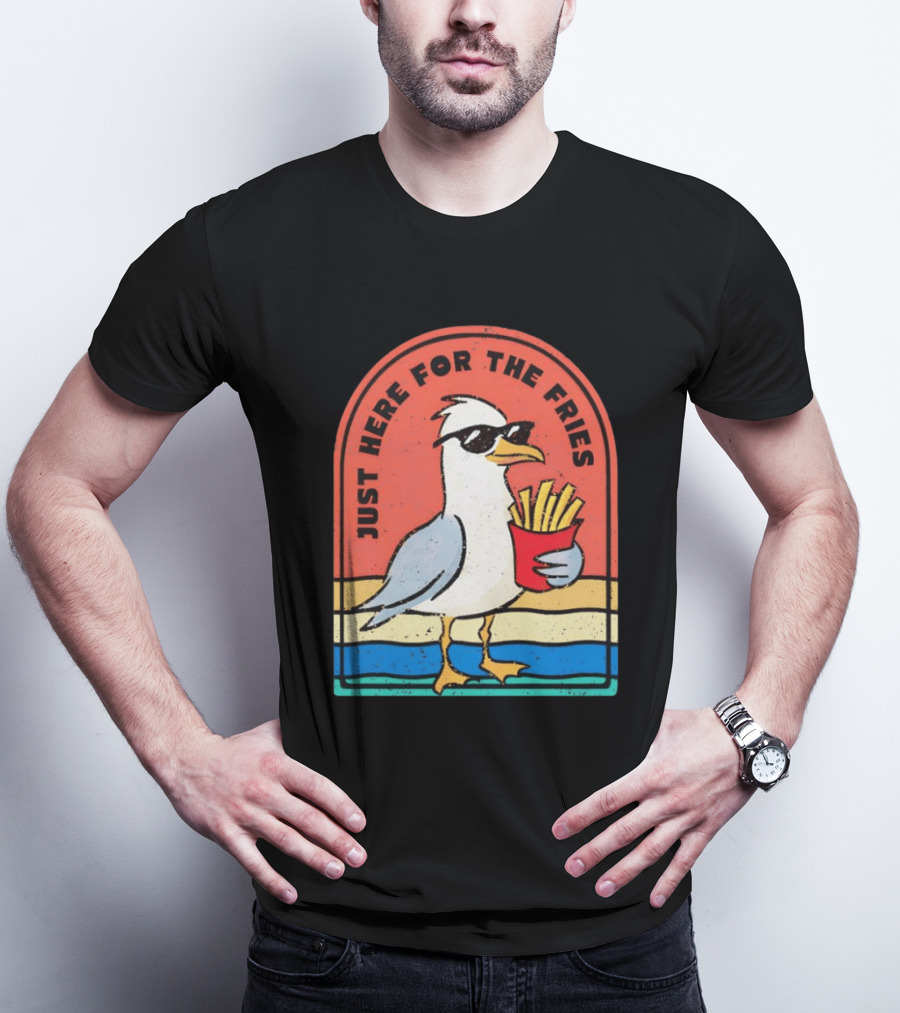 Just Here For The Fries Seagull With Sunglasses And French Fries T-Shirt