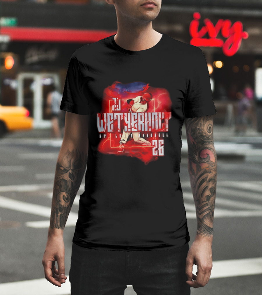 JJ Wetherholt 26 St. Louis Baseball Slugger Swing Lightning T-Shirt
