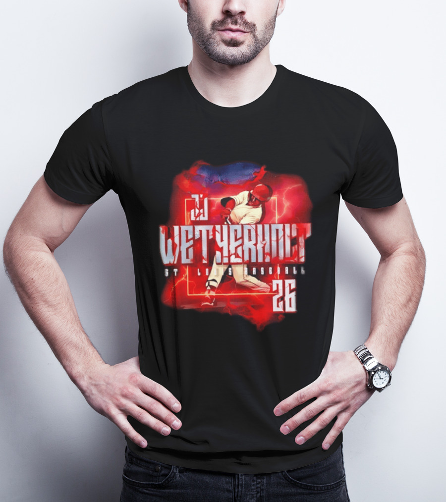 JJ Wetherholt 26 St. Louis Baseball Slugger Swing Lightning T-Shirt