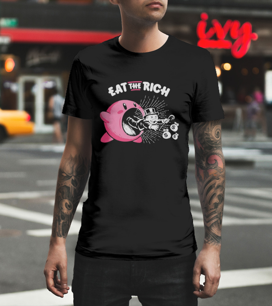 Eat The Rich Kirby Devours Rich Uncle Pennybags Dollar Signs T-Shirt