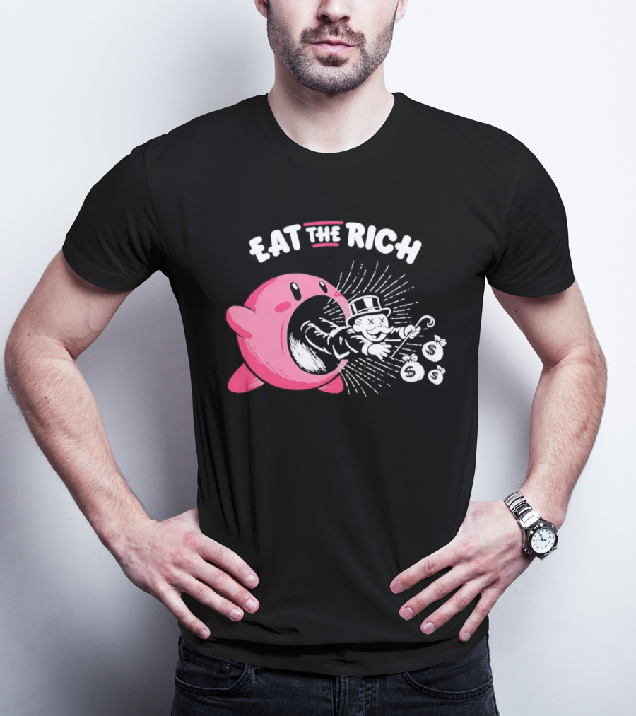 Eat The Rich Kirby Devours Rich Uncle Pennybags Dollar Signs T-Shirt