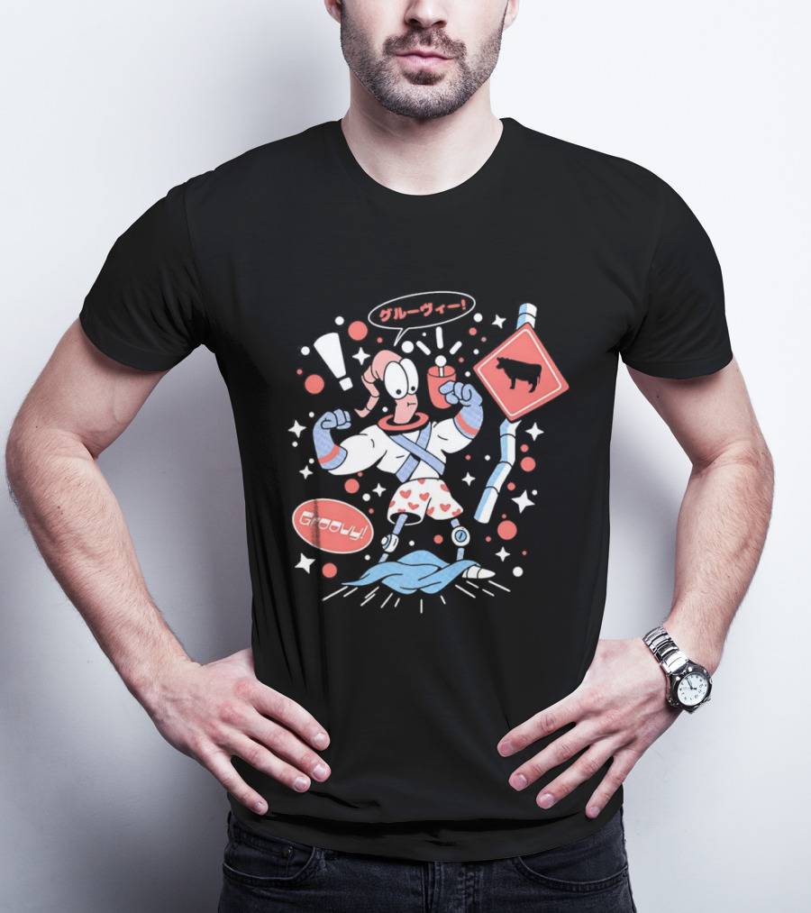 Earthworm Jim Groovy Boxer Shorts Cow Sign T-Shirt