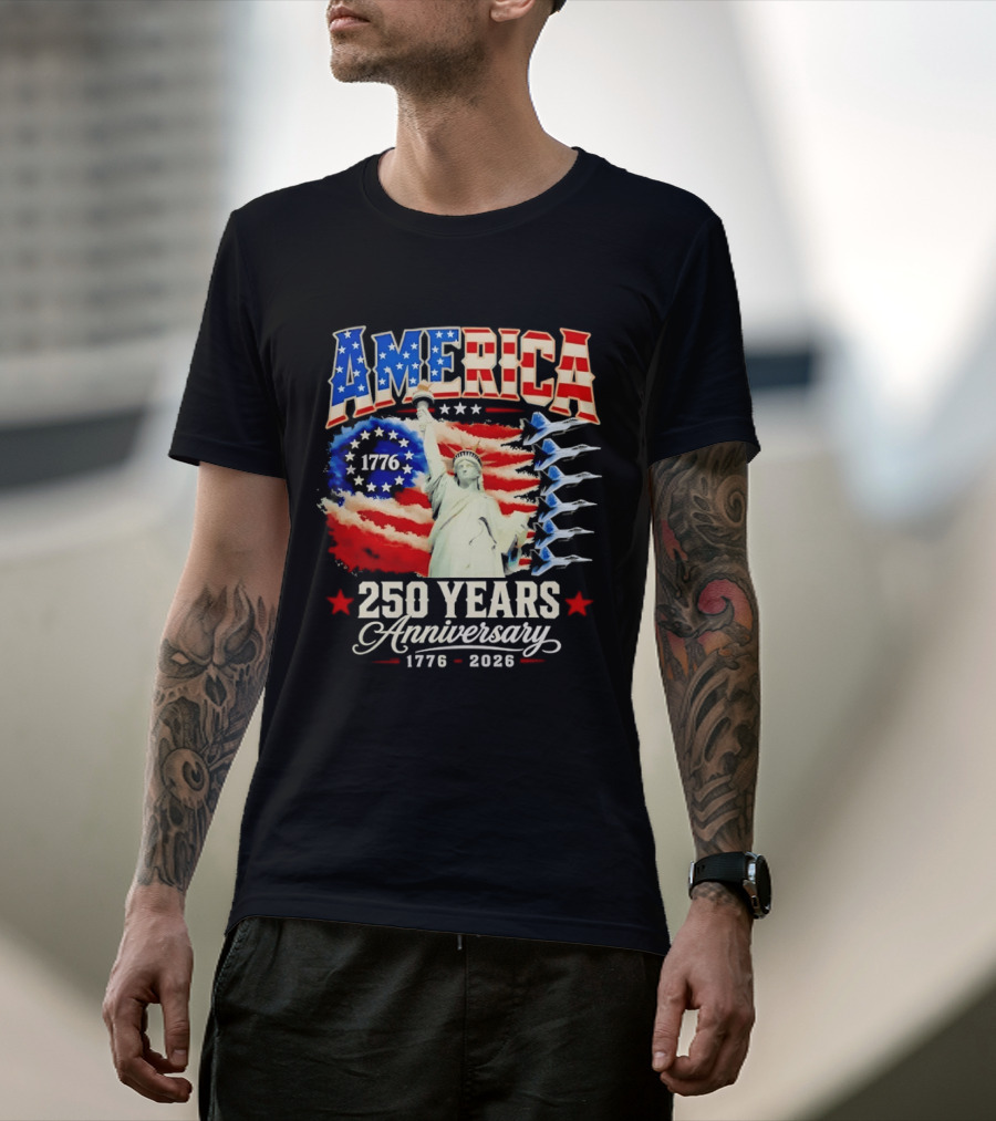 America 250 Years Anniversary 1776 2026 Statue Of Liberty Fighter Jets T-Shirt