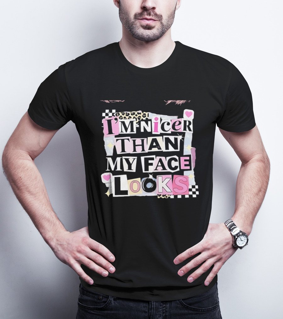 I'm Nicer Than My Face Looks Hearts Stars Checkered T-Shirt