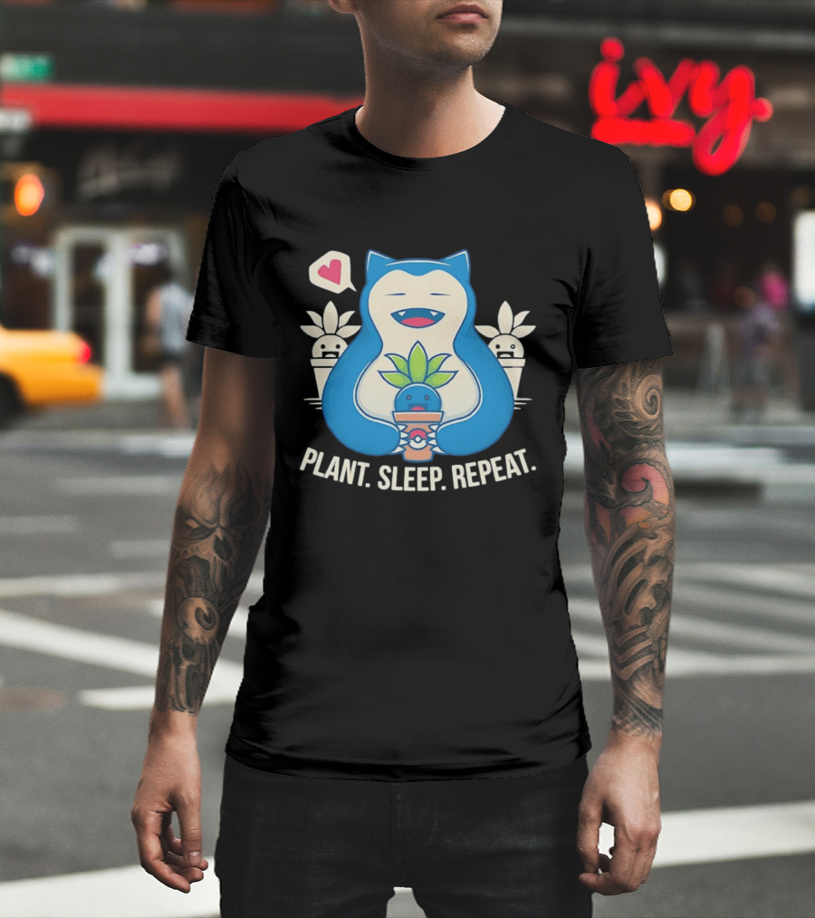 Snorlax Plant Sleep Repeat Heart Loving Plant Characters T-Shirt