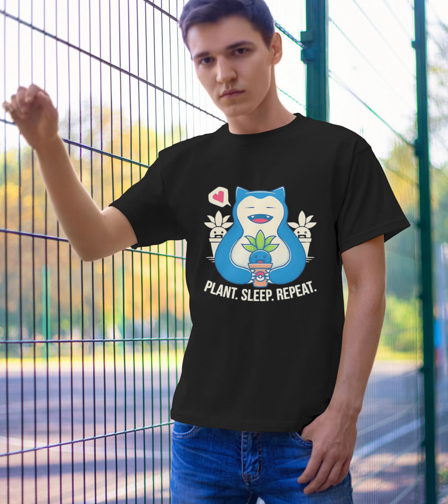 Snorlax Plant Sleep Repeat Heart Loving Plant Characters T-Shirt