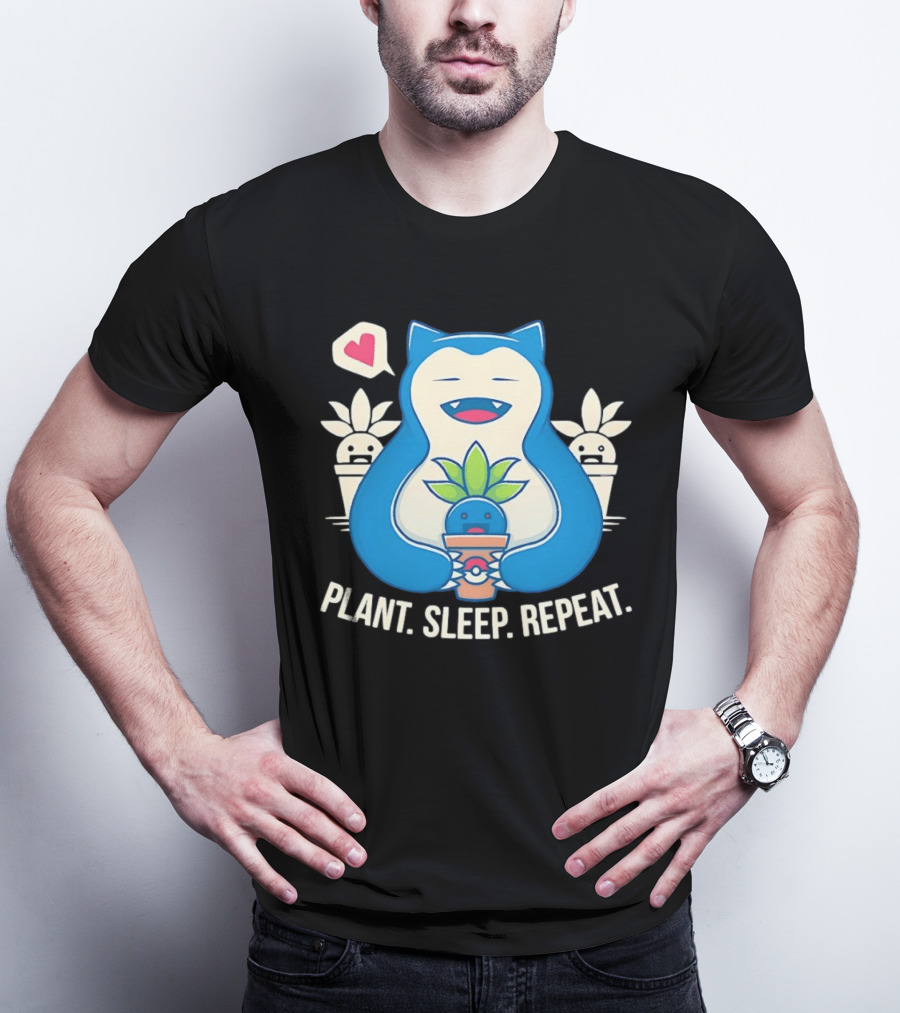 Snorlax Plant Sleep Repeat Heart Loving Plant Characters T-Shirt