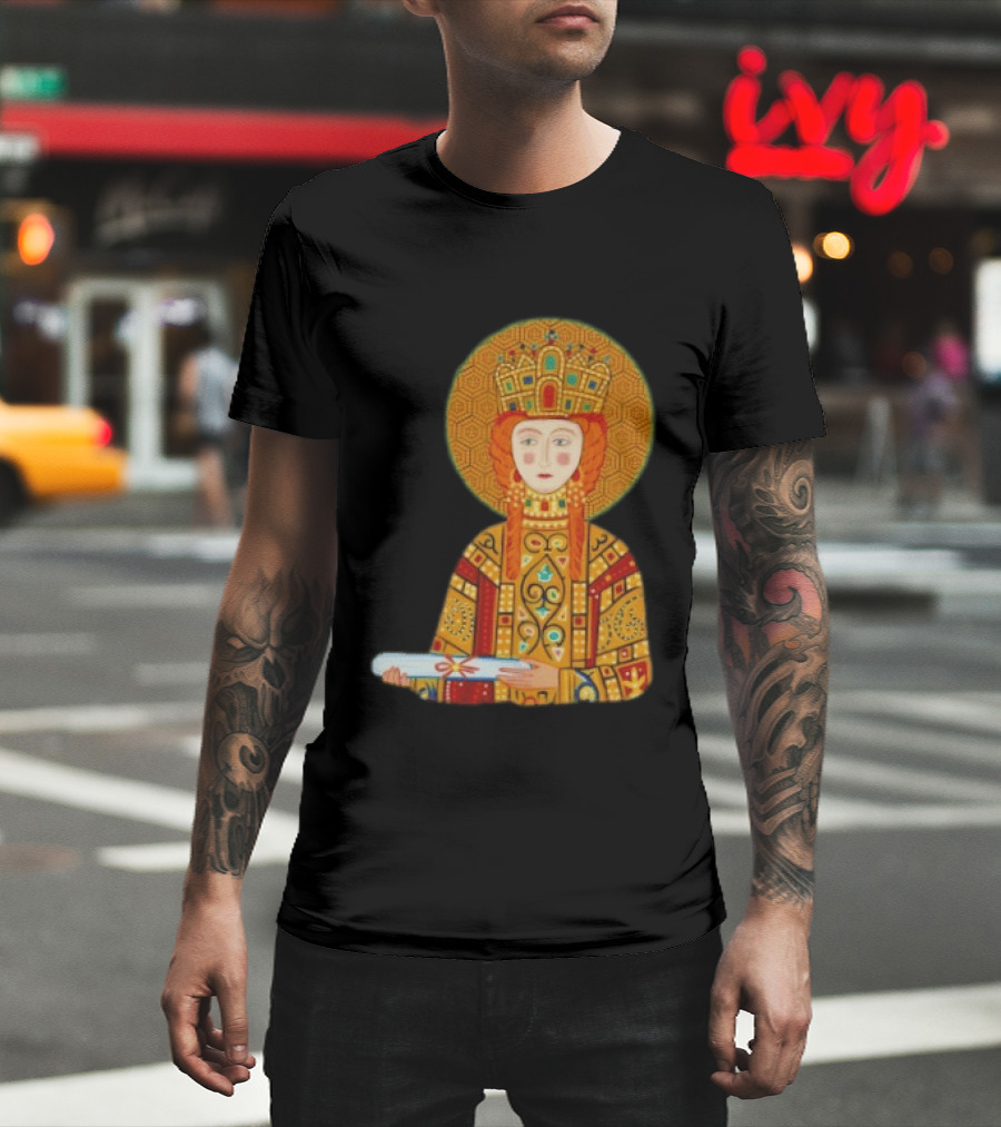 Byzantine Empress Eirene Colorful Regal Icon With Golden Crown And Scroll T-Shirt