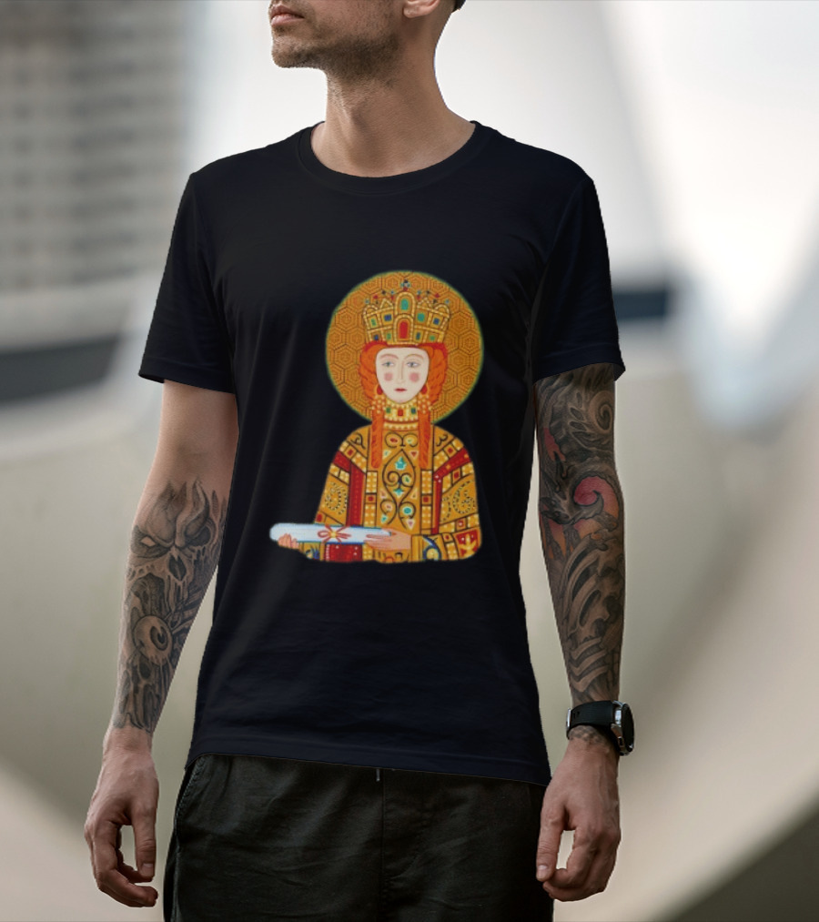 Byzantine Empress Eirene Colorful Regal Icon With Golden Crown And Scroll T-Shirt