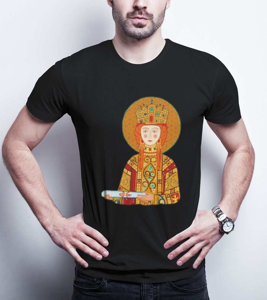 Byzantine Empress Eirene Colorful Regal Icon With Golden Crown And Scroll T-Shirt