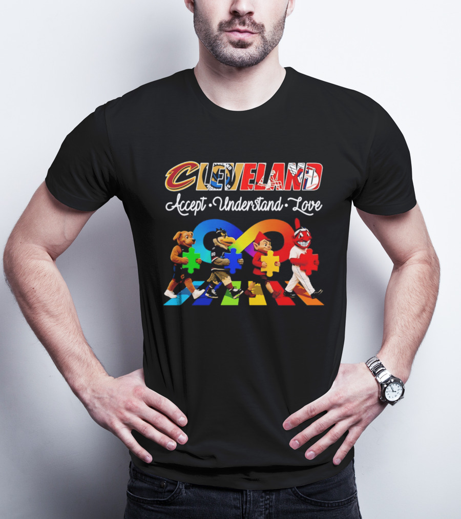 Cleveland Accept Understand Love Infinity Puzzle Characters Crossing Walkway T-Shirt
