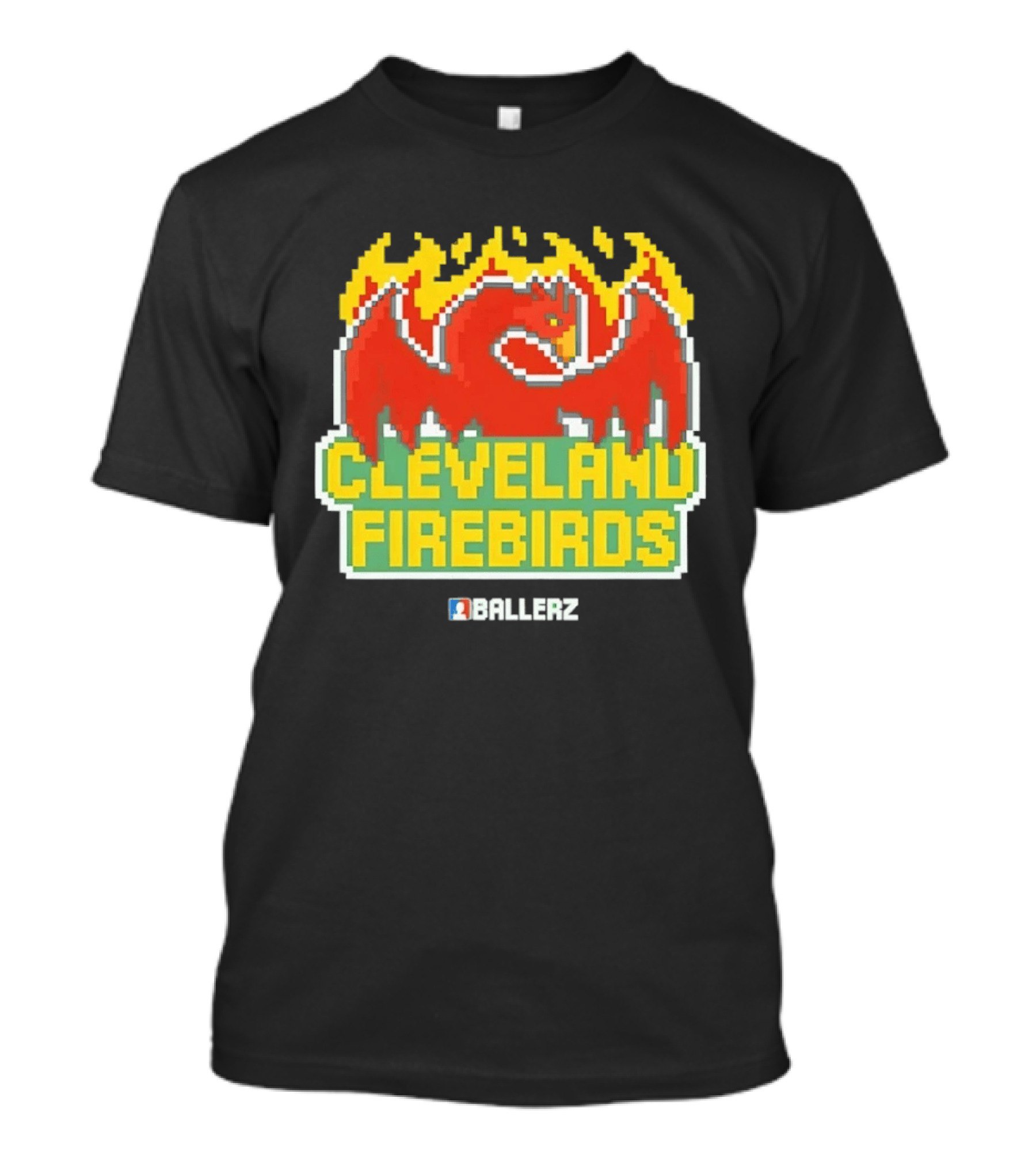 Cleveland Firebirds Ballerz Pixel Dragon Flame T-Shirt