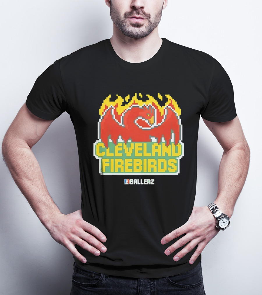 Cleveland Firebirds Ballerz Pixel Dragon Flame T-Shirt
