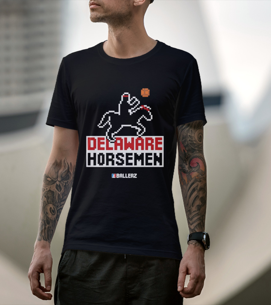 Delaware Horsemen Ballerz Pixel Art Style Basketball T-Shirt