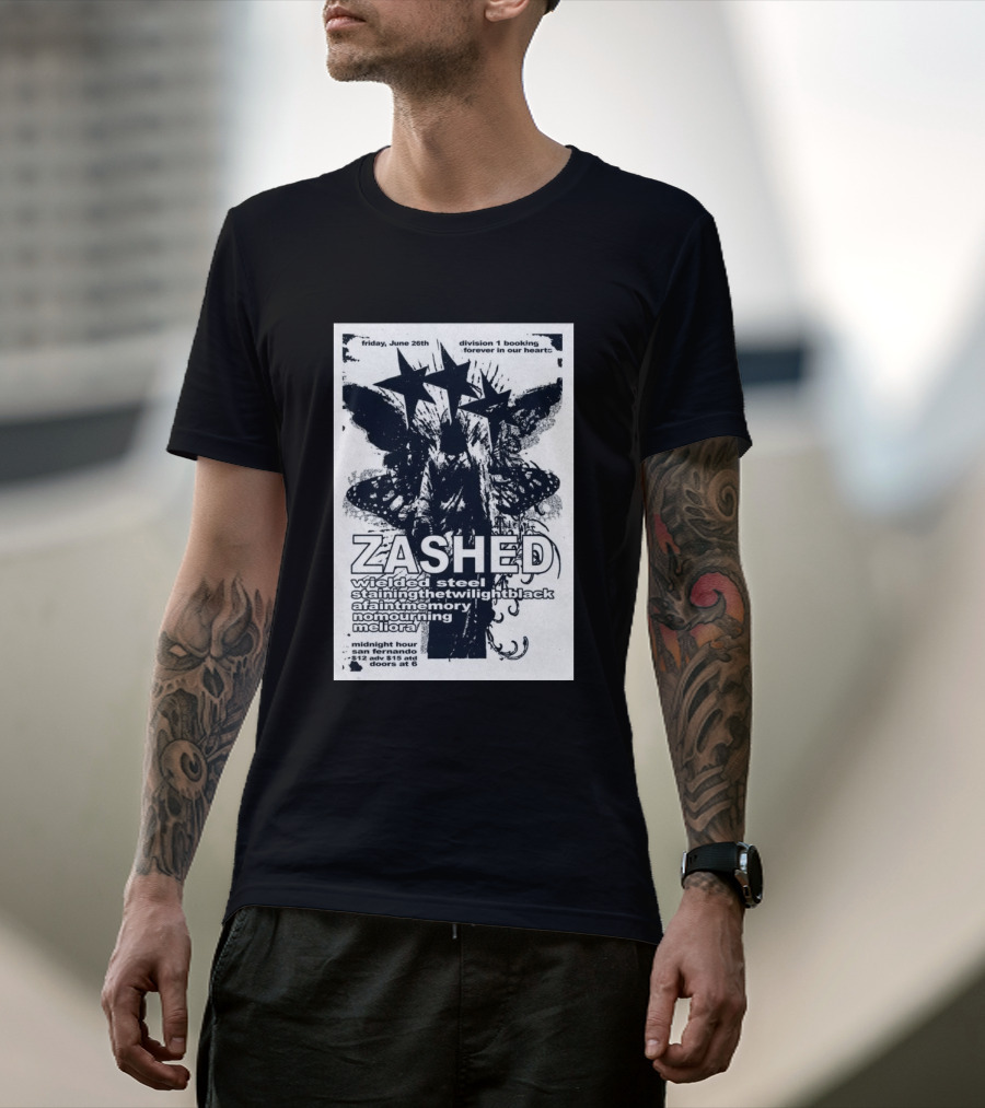 Friday June 26th San Fernando Midnight Hour Zashed Wielded Steel Stainingthetwilightblack A Faint Memory No Mourning Meliora T-Shirt
