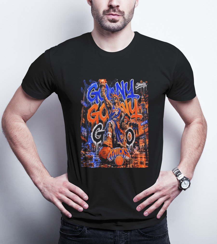 GO NY GO NY GO Knicks Basketball Statue Street T-Shirt