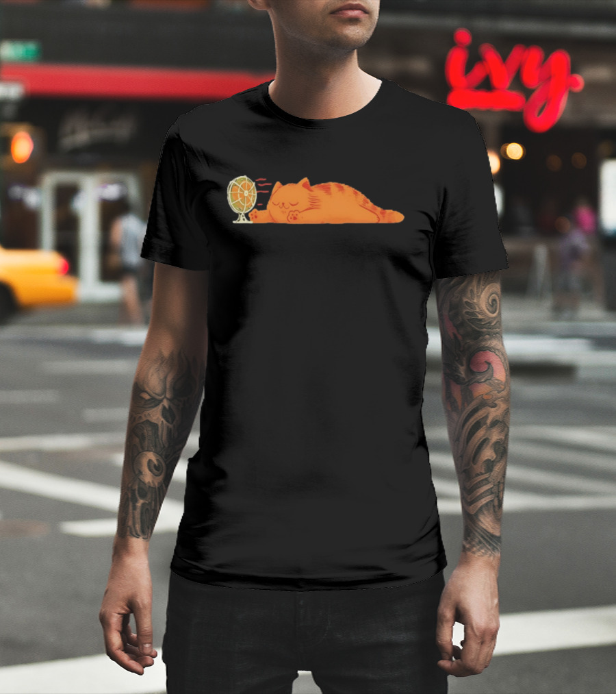 Orange Cat Relaxing In Front Of Fan Cool Breeze T-Shirt