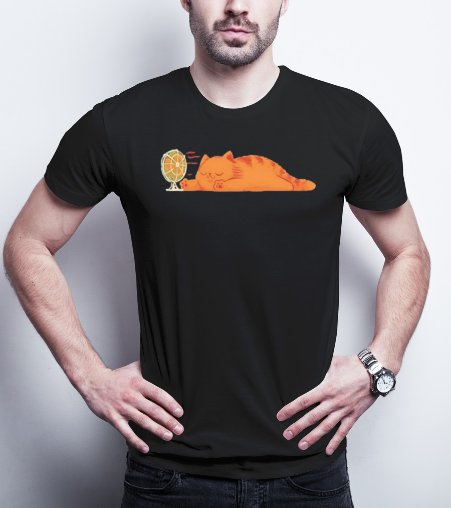 Orange Cat Relaxing In Front Of Fan Cool Breeze T-Shirt
