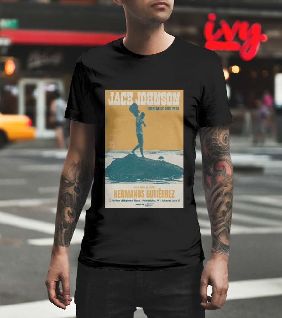 Jack Johnson Surfmusic Tour 2026 Philadelphia TD Pavilion With Special Guest Hermanos Gutiérrez June 27 T-Shirt